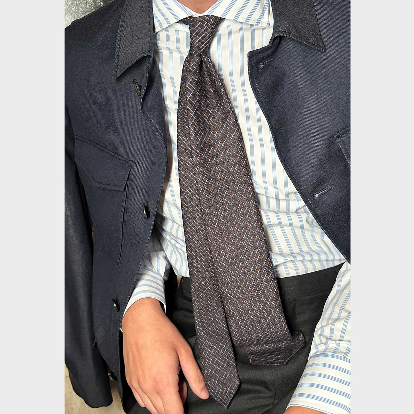 Coffee Brown Micro Checked Tie Holland&Sherry Wool